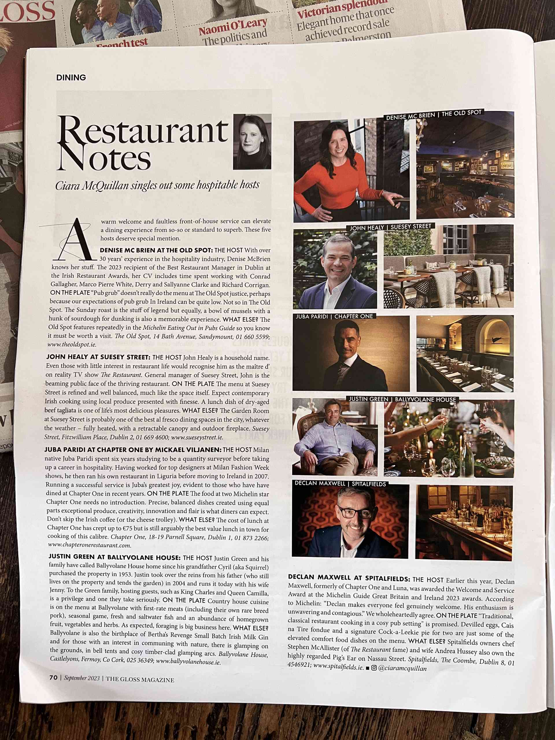 The Gloss Magazine, Restaurant Notes by Ciara McQuillan